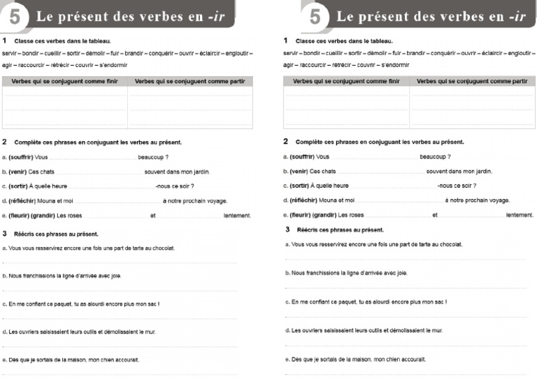 Fiche Exercices Le Present Des Verbes en Ir | PDF