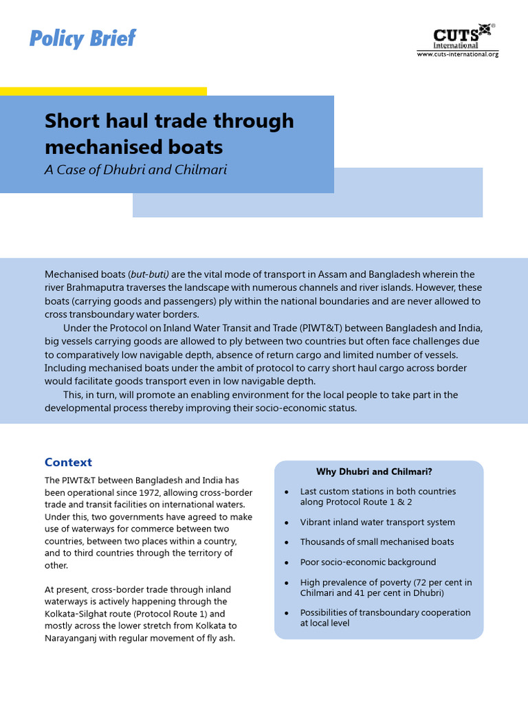 Short Haul Trade Through Mechanised Boats A Case of Dhubri and Chilmari ...