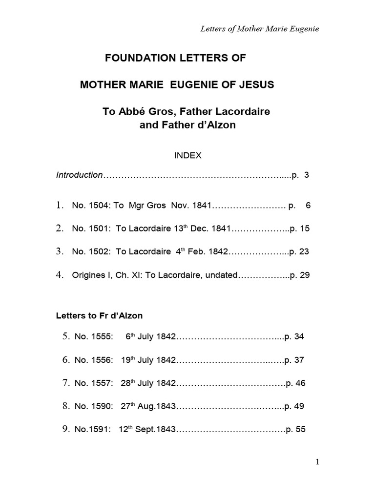 1841-1844 - MME - Lettres - Sur La Fondation - ENG | PDF | Conscience | Prayer