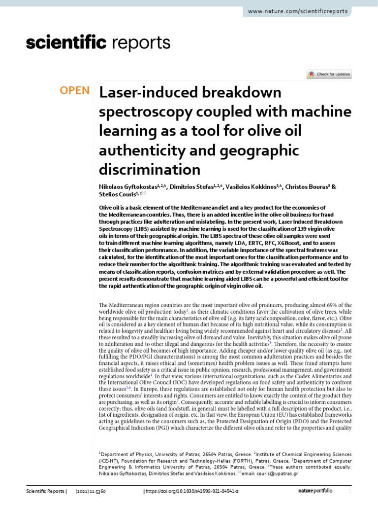 Olive Oil Authenticity via LIBS & ML | PDF | Emission Spectrum ...