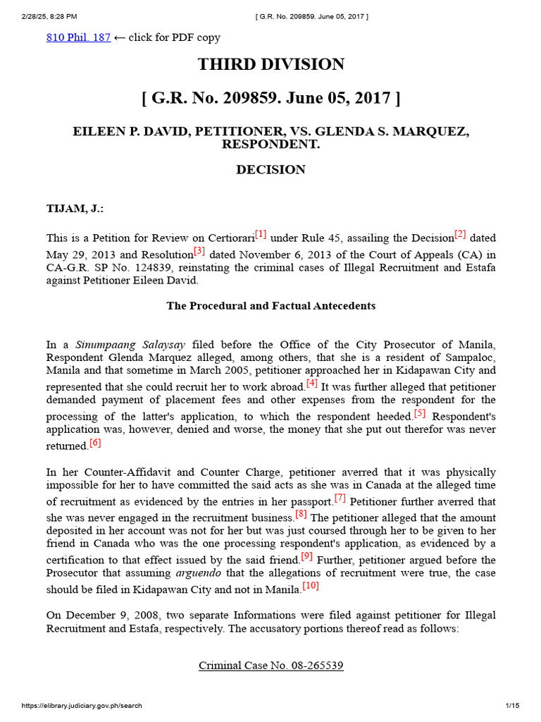 (4) David v. Marquez | PDF | Acquittal | Certiorari