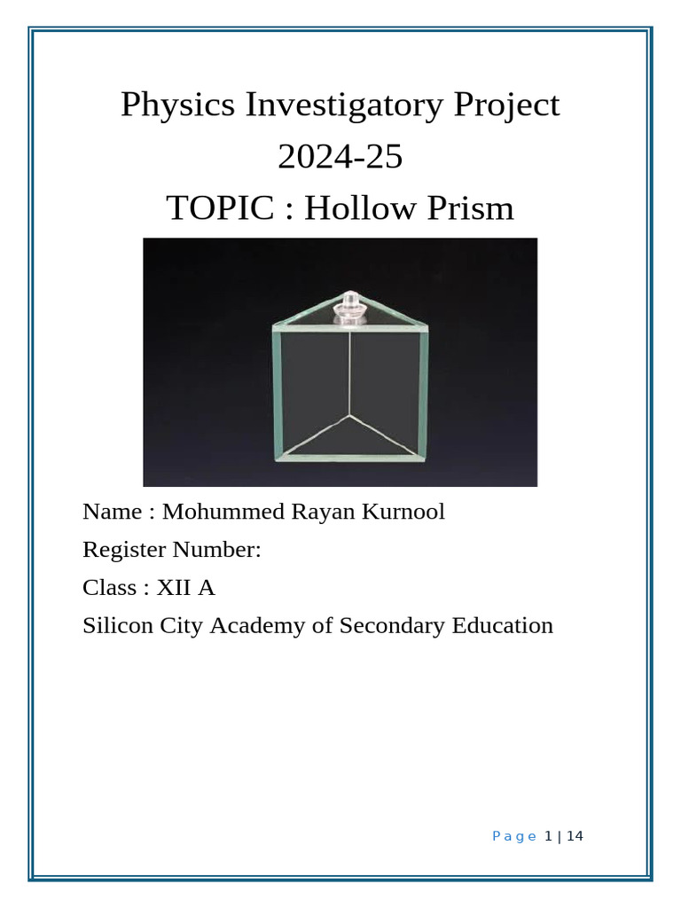 Physics Investigatory Project | PDF | Refraction | Refractive Index