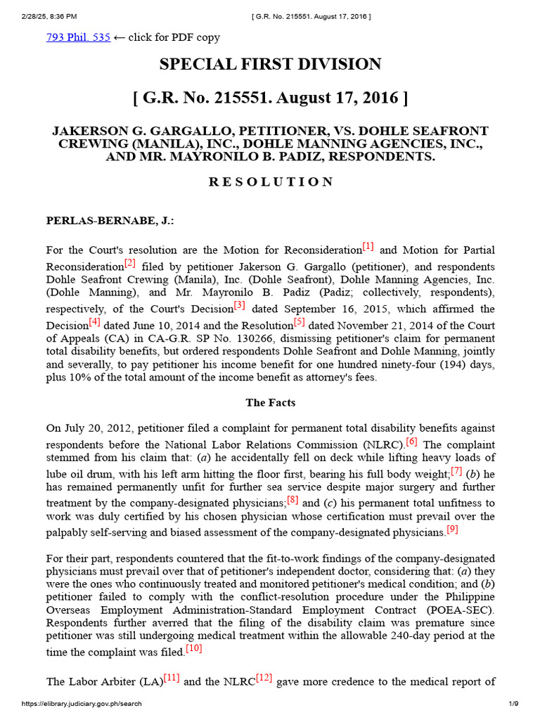 Gargallo v. DOHLE Seafront Crewing | PDF | Employment | Complaint