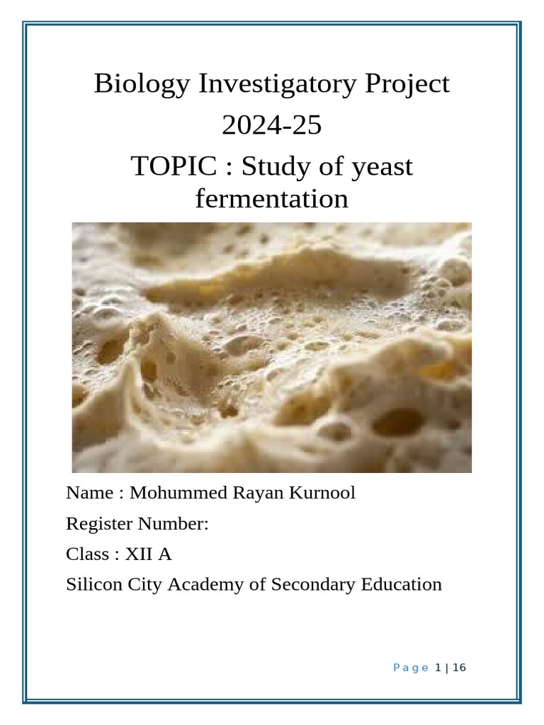 Biology Investigatory Project | PDF | Fermentation | Yeast