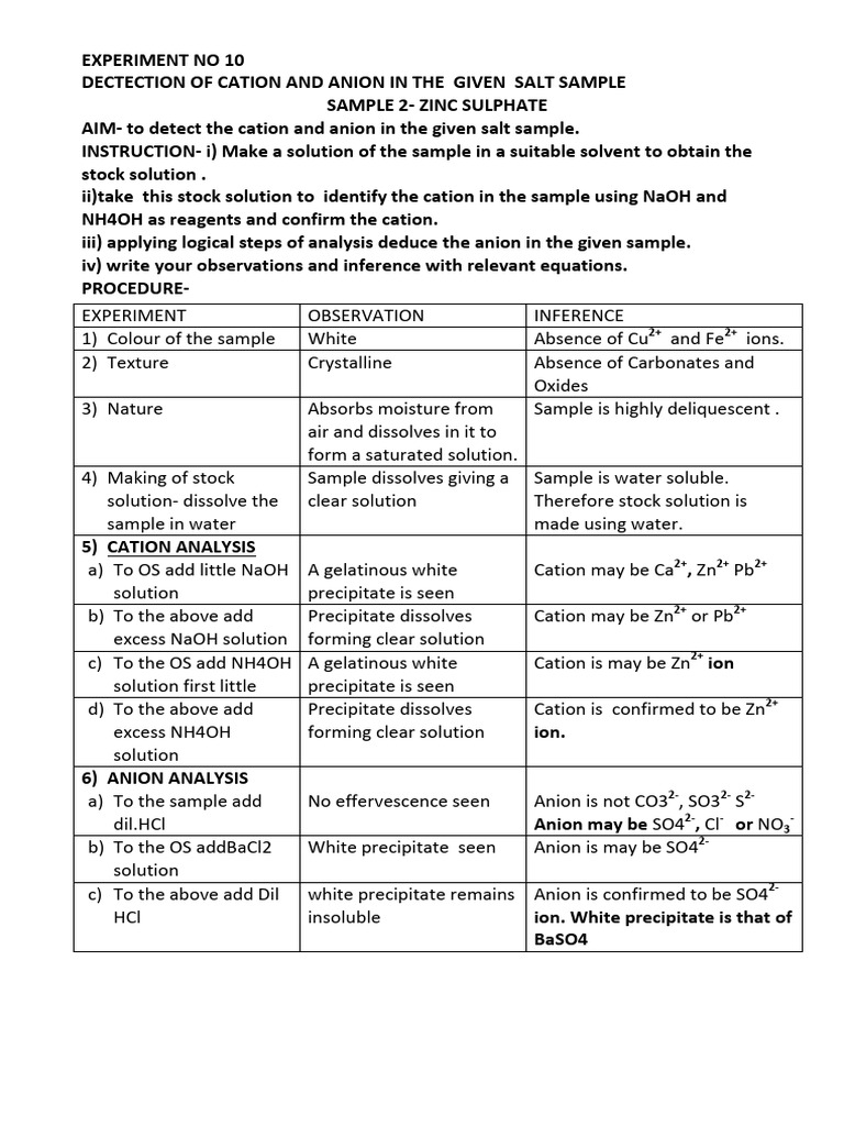 Experiment No 11- ZnSO4 | PDF | Hydroxide | Ion