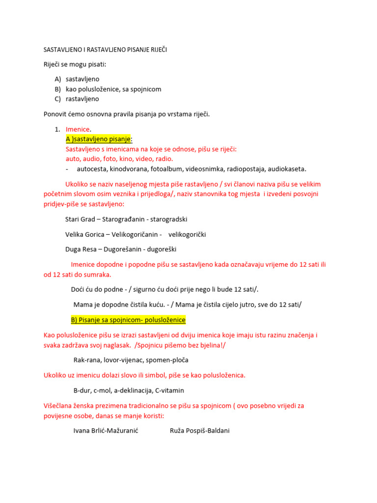 Sastavljeno-i-rastavljeno-pisanje-rijeci | PDF