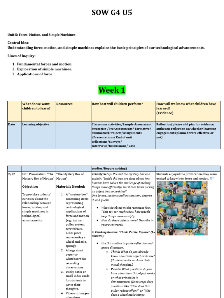 SOW G4 U5 Planner | PDF | Force | Acceleration
