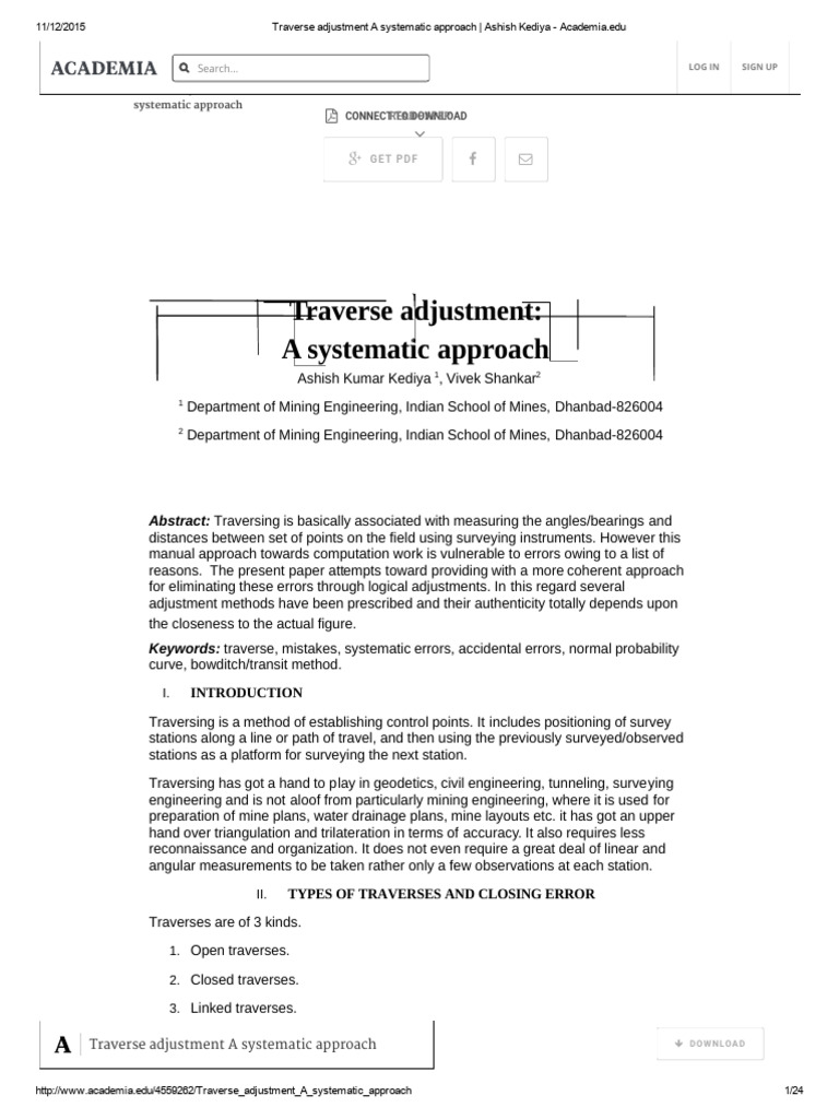 Traverse Adjustment A Systematic Approac | PDF | Error | Surveying
