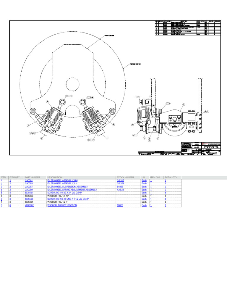 Idler Wheel Assembly Parts List | PDF