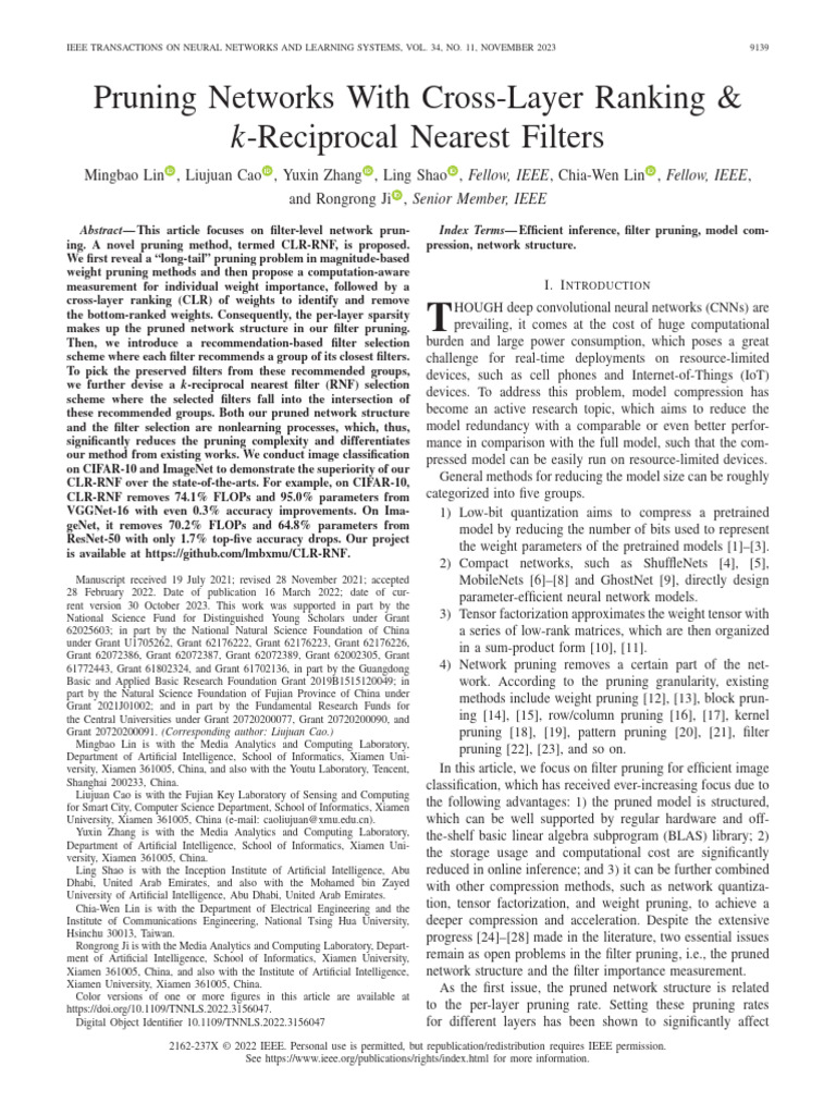 Pruning Networks With Cross-Layer Ranking Amp K-Reciprocal Nearest Filters | PDF | Applied ...