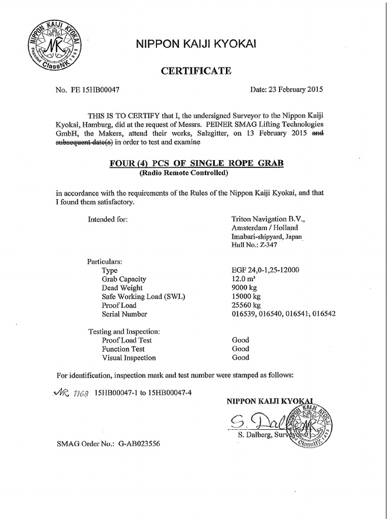 Z347 Grab Certificate | PDF