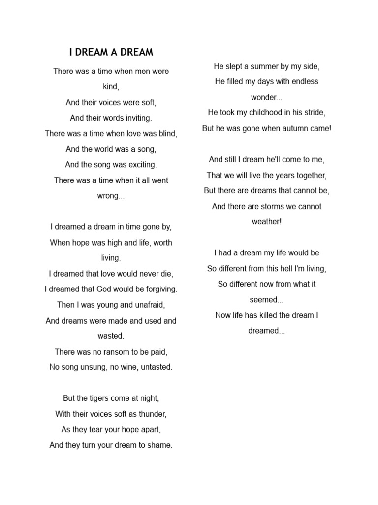 I Dream A Dream Lyrics | PDF