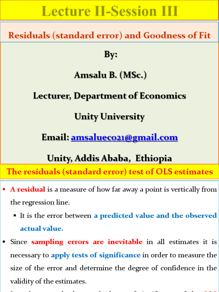 Econometrics for Finace Lecture II-Session Three | PDF | Errors And Residuals | Estimator