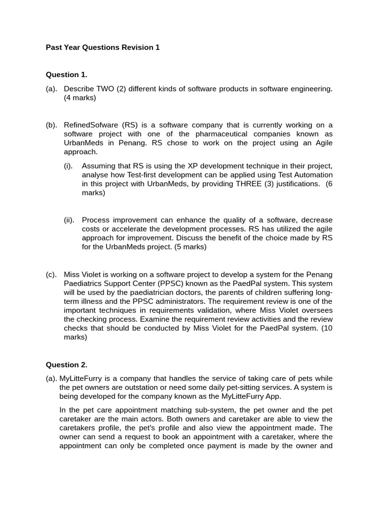 Software Engineering Past Year Questions | PDF | Software Engineering