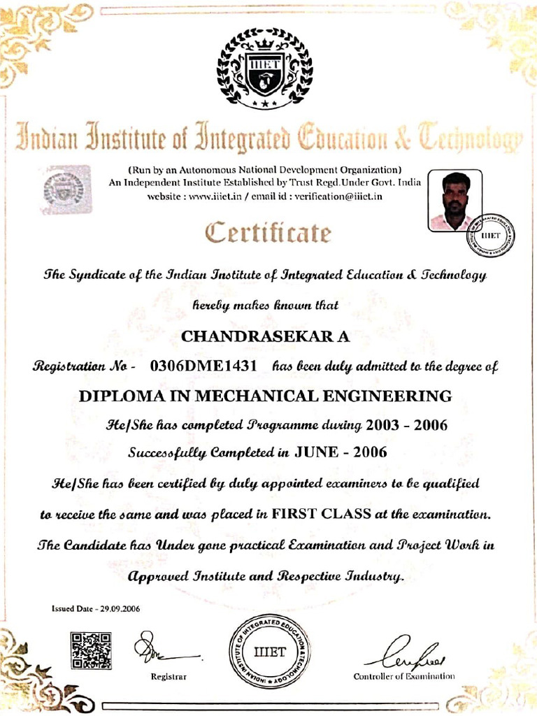 Mech Chandru Diploma | PDF