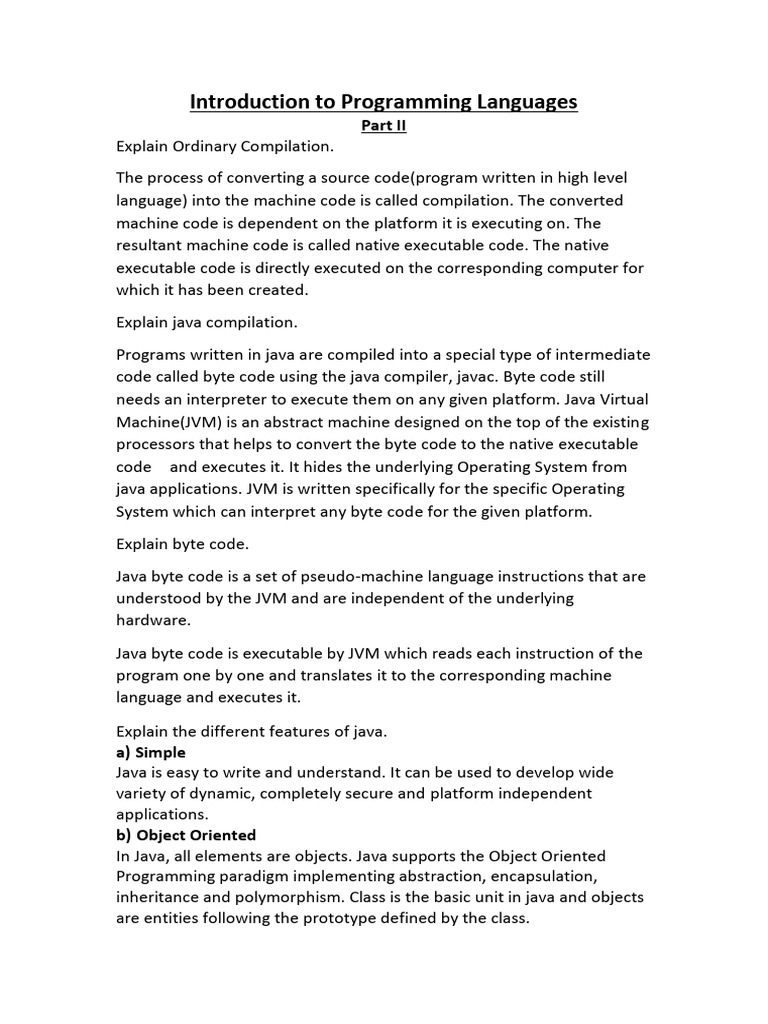 Introduction To Programming Languages (Part II) | PDF | Java (Programming Language) | Java ...