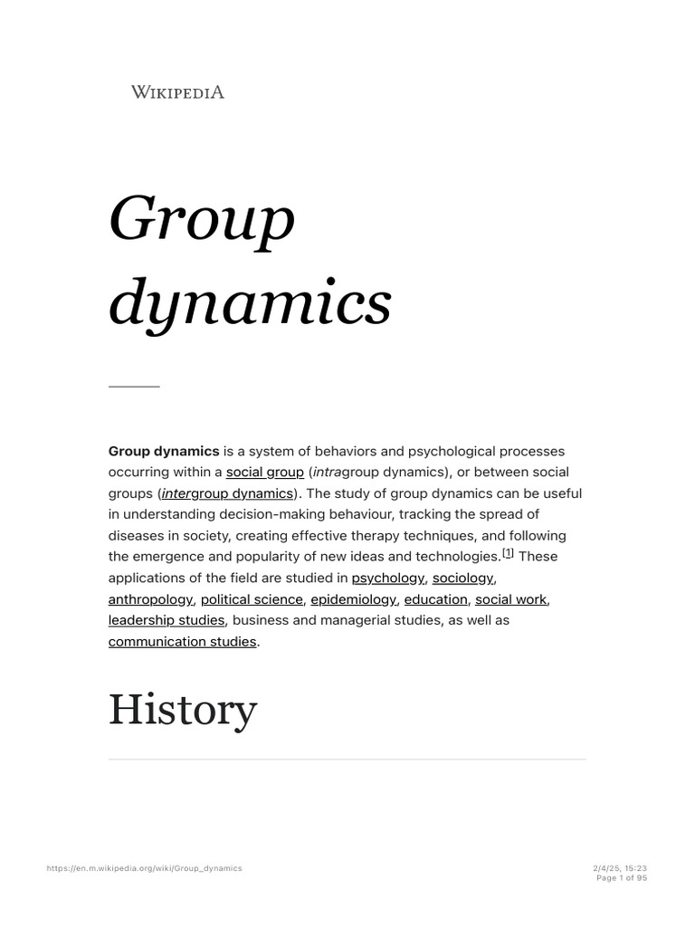 Group dynamics - Wikipedia | PDF | Social Group | Psychology