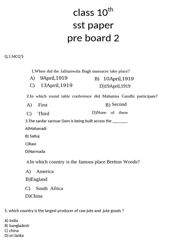 sst class 10th pre board 2 edited | PDF | Smelting | Economies