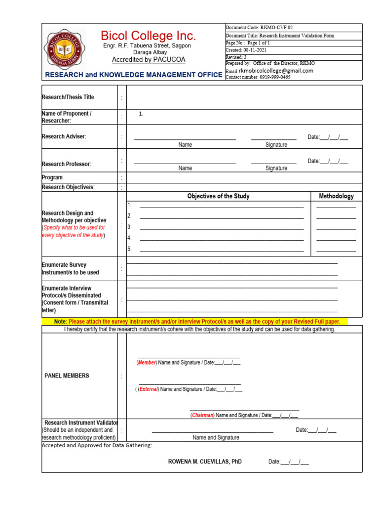 Content and Instrument Validation Form GS) | PDF | Academia