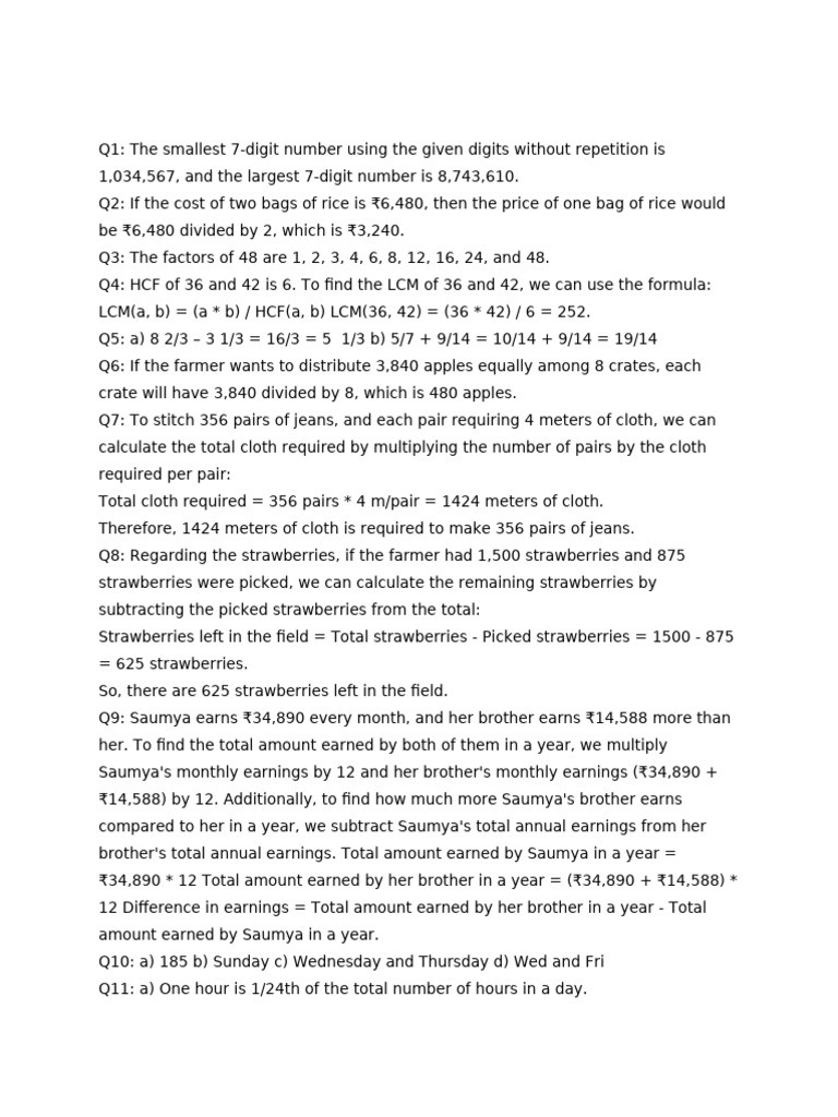 Grade 6 Math entrance paper set B Answer key 2024-25 (3) | PDF