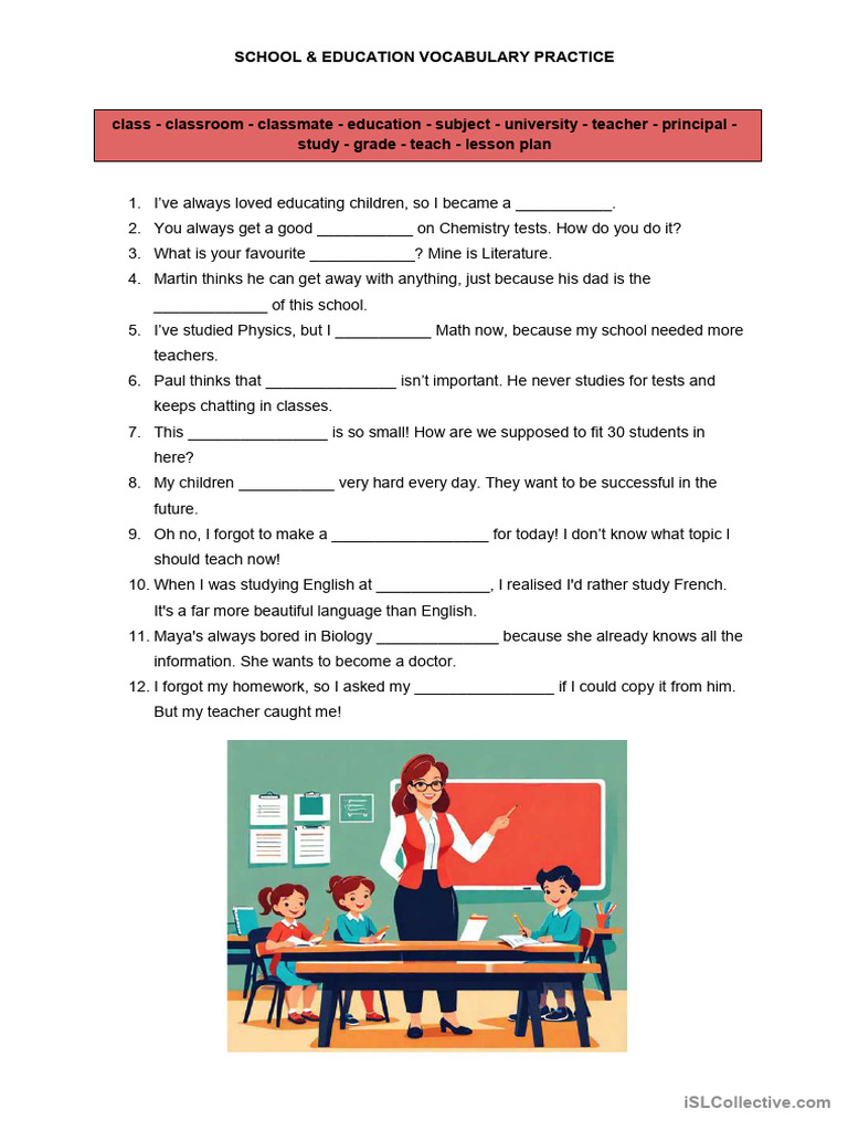 Education Vocabulary Practice Exercises | PDF | Lesson Plan | Human ...