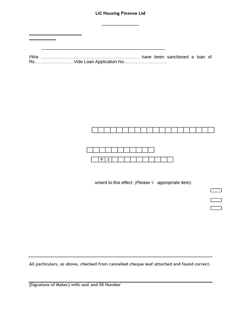 LIC HFL RTGS/NEFT Disbursement Mandate | PDF