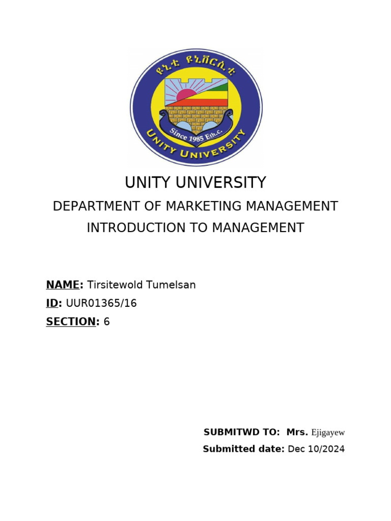 UNITY UNIVERSITY | PDF | Systems Theory | System