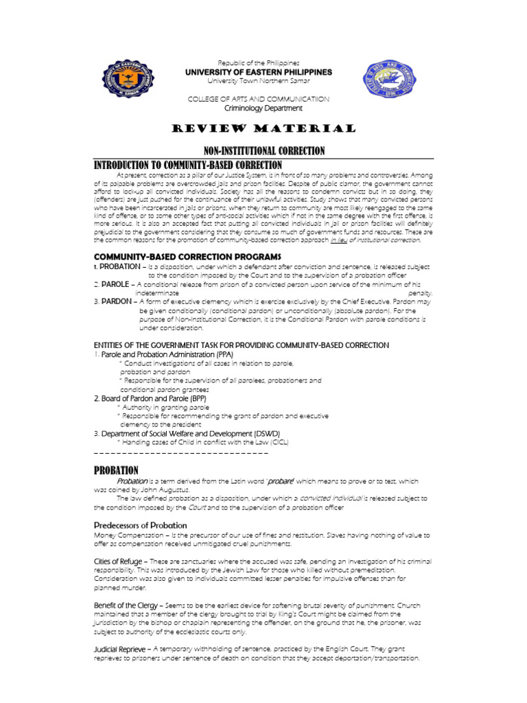 Open Non-Institutional Corrections Handouts | PDF | Pardon | Parole