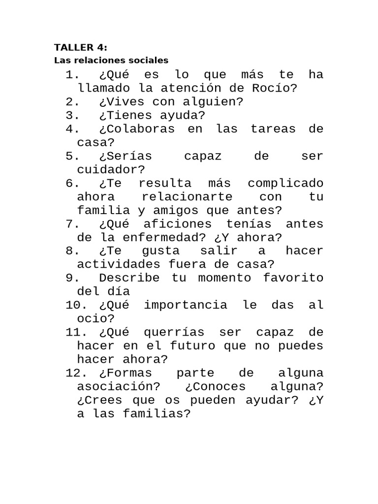Relaciones Sociales y Ocio en Talleres | PDF