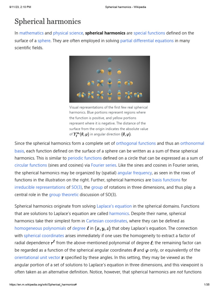 Spherical Harmonics - Wikipedia | PDF | Algebra | Geometry