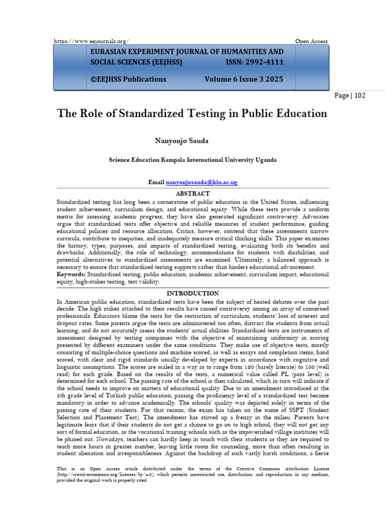 The Role of Standardized Testing in Public Education (WWW - Kiu.ac - Ug ...