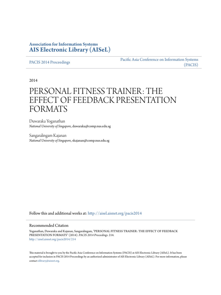 Personal Fitness Trainer - The Effect of Feedback Presentation For ...
