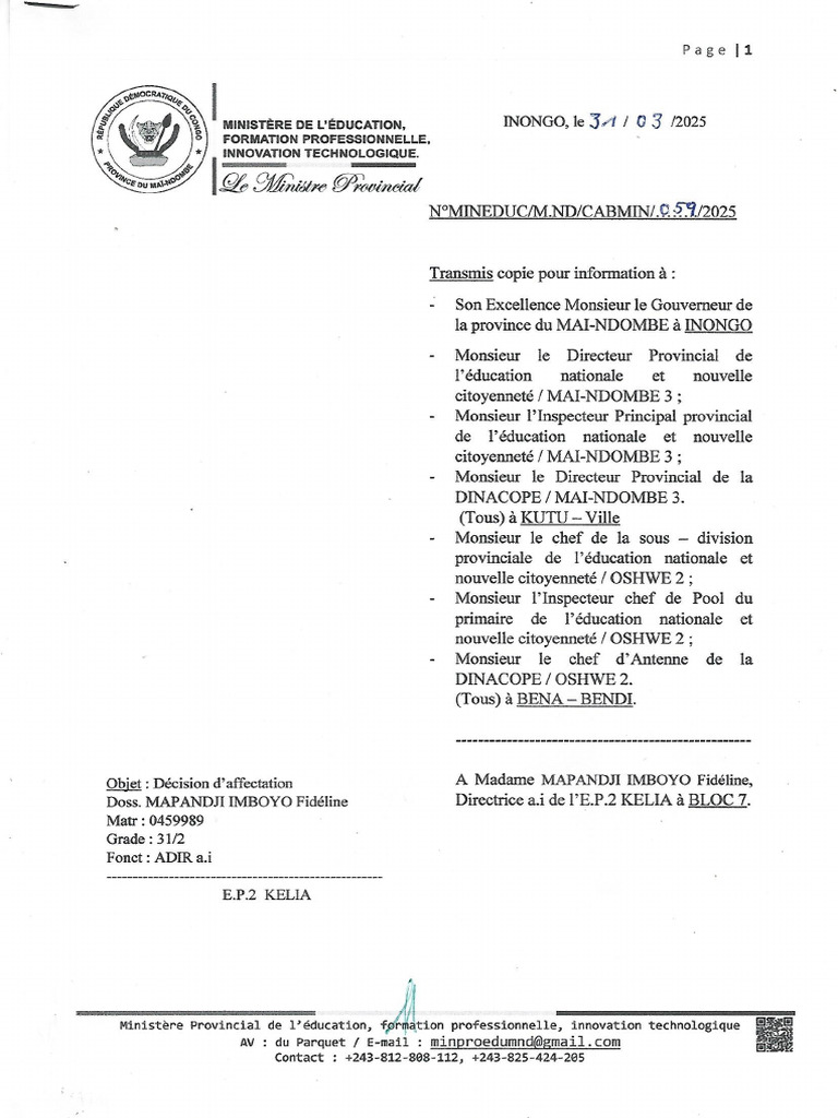 Décision D'affectation MAPANDJI | PDF