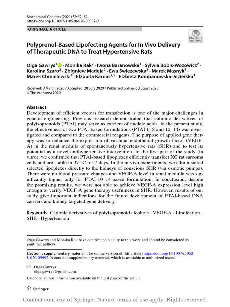 Polyprenol-Based Lipofecting Agents For in Vivo de | PDF | Vascular ...