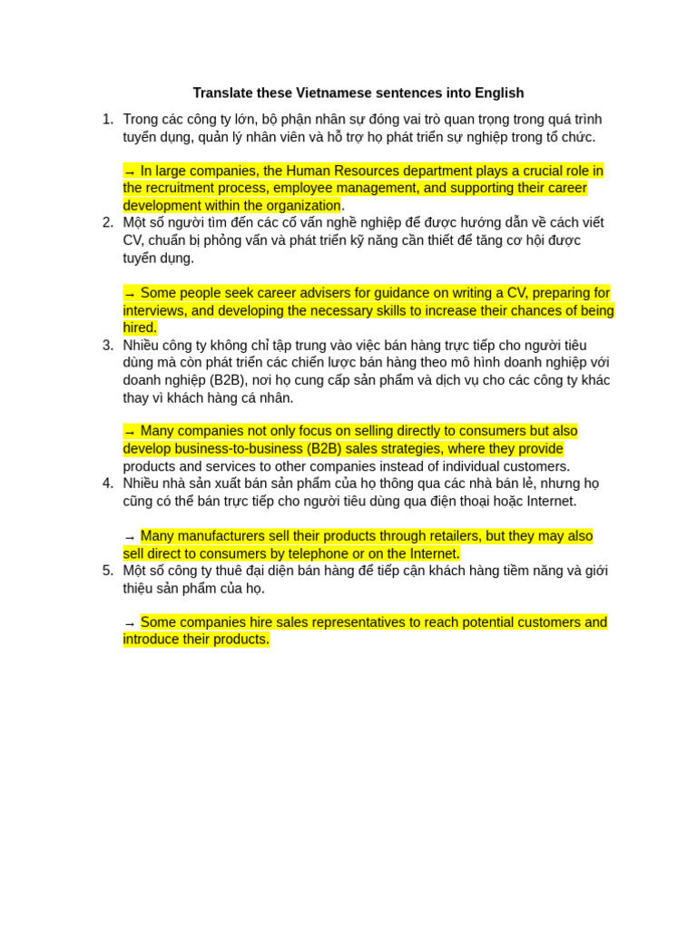 Translate These Vietnamese Sentences Into English | PDF