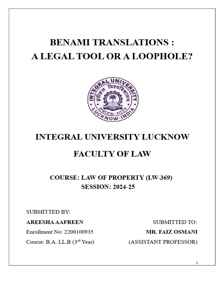 Benami Transactions: Legal Tool or Loophole? | PDF | Property | Ownership