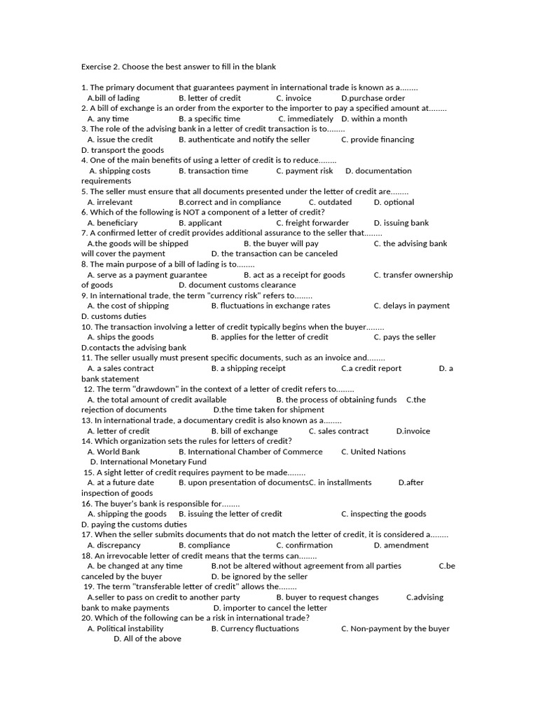 Exercise 2 | PDF | Letter Of Credit | Invoice