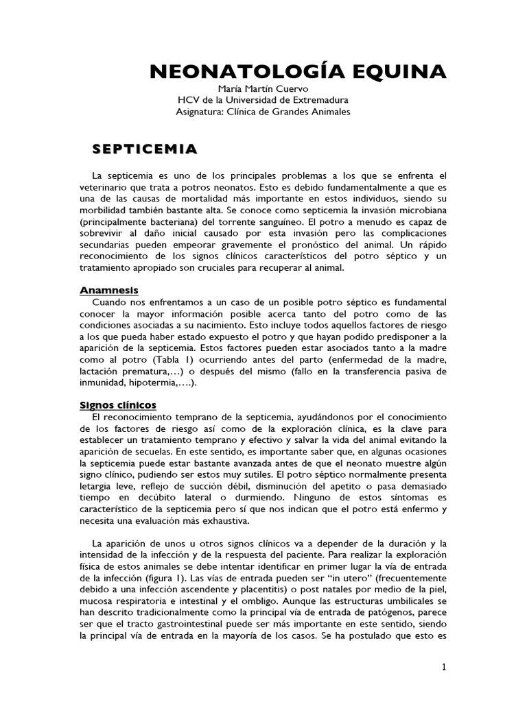 Septicemia en potros neonatos: diagnóstico y tratamiento | PDF ...