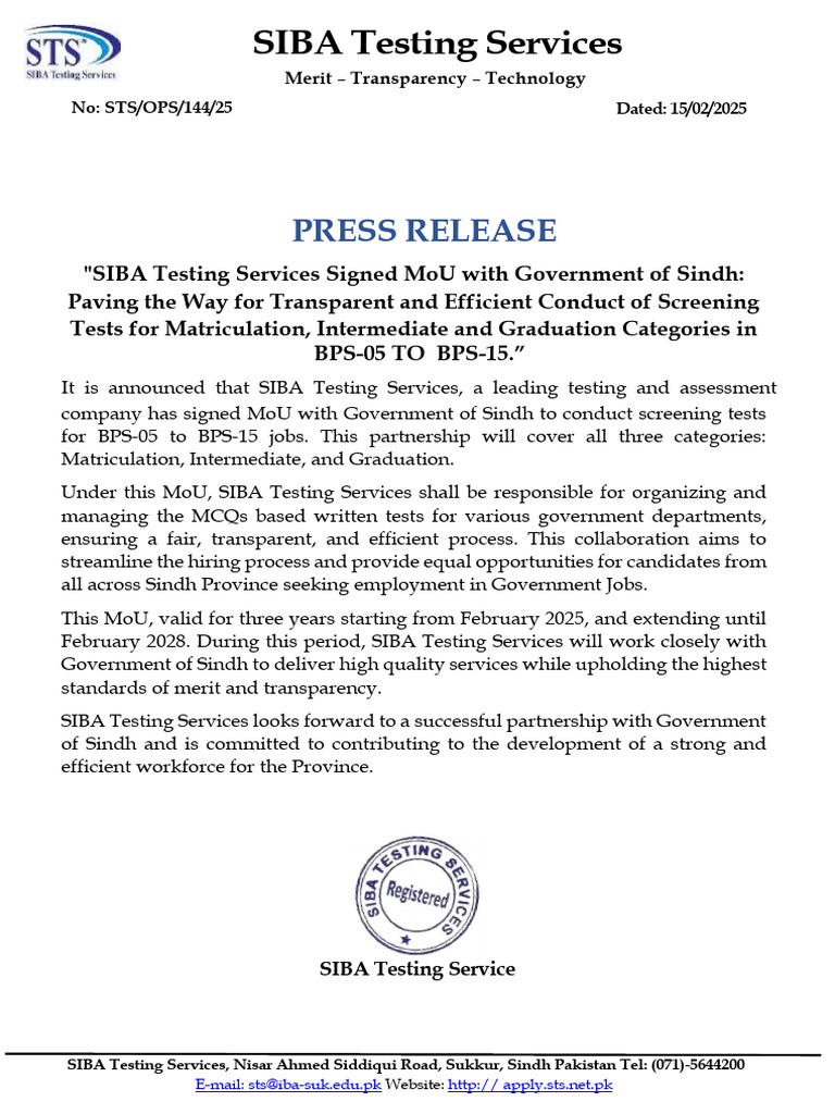 SIBA Testing Services: Press Release | PDF