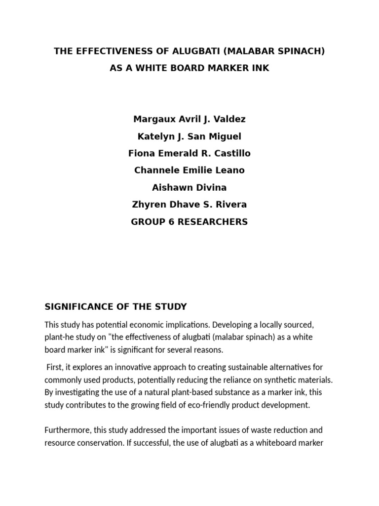 Alugbati as Eco-Friendly Marker Ink | PDF | Sustainability | Natural ...