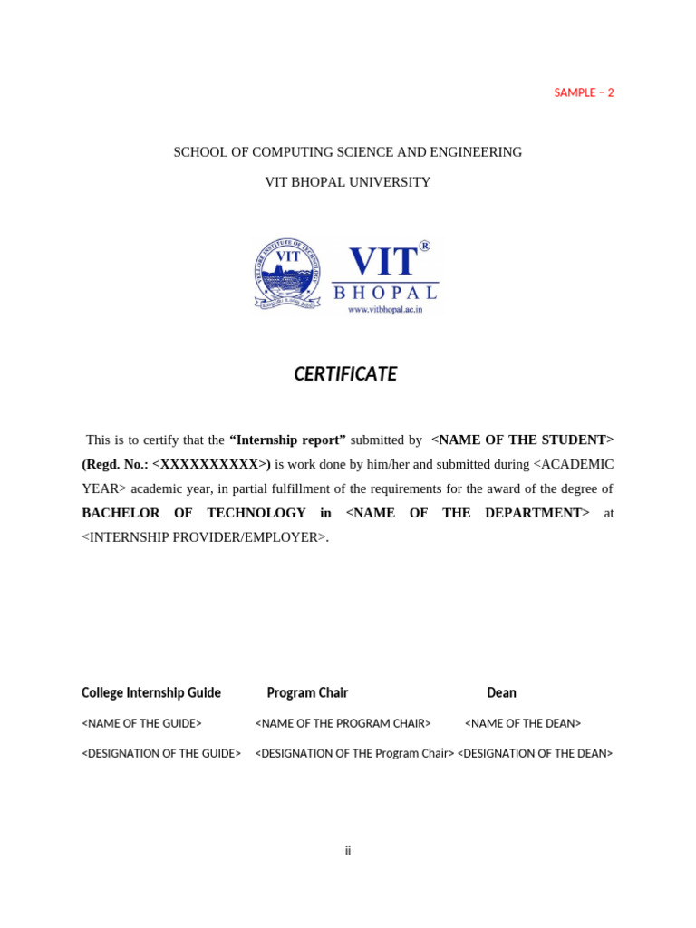 College Certificate Page Sample 2 (Page 2 of Internship Report) | PDF