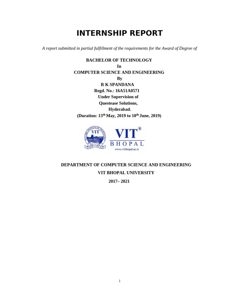 Internship Report Sample VIT Final Year | PDF | Internet Of Things ...
