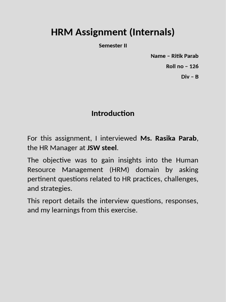 HRM Assignment | PDF | Human Resource Management | Performance Appraisal