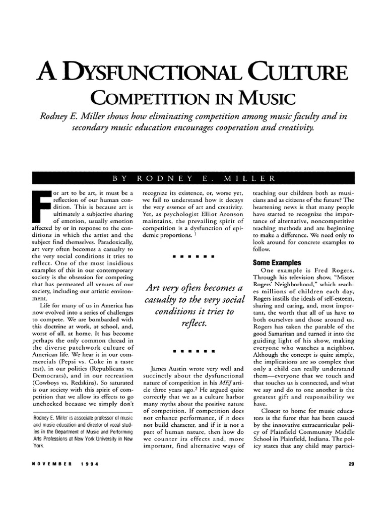A Dysfunctional Culture - Competion in Music | PDF