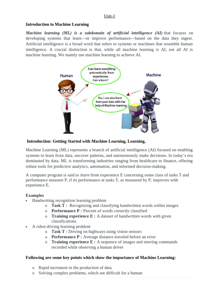 Unit-I Machine Leaning Notes | PDF | Machine Learning | Artificial ...