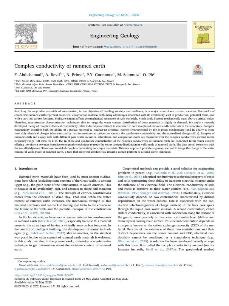 Abdulsamad, F., Et Al. Complex Conductivity of Rammed Earth ...