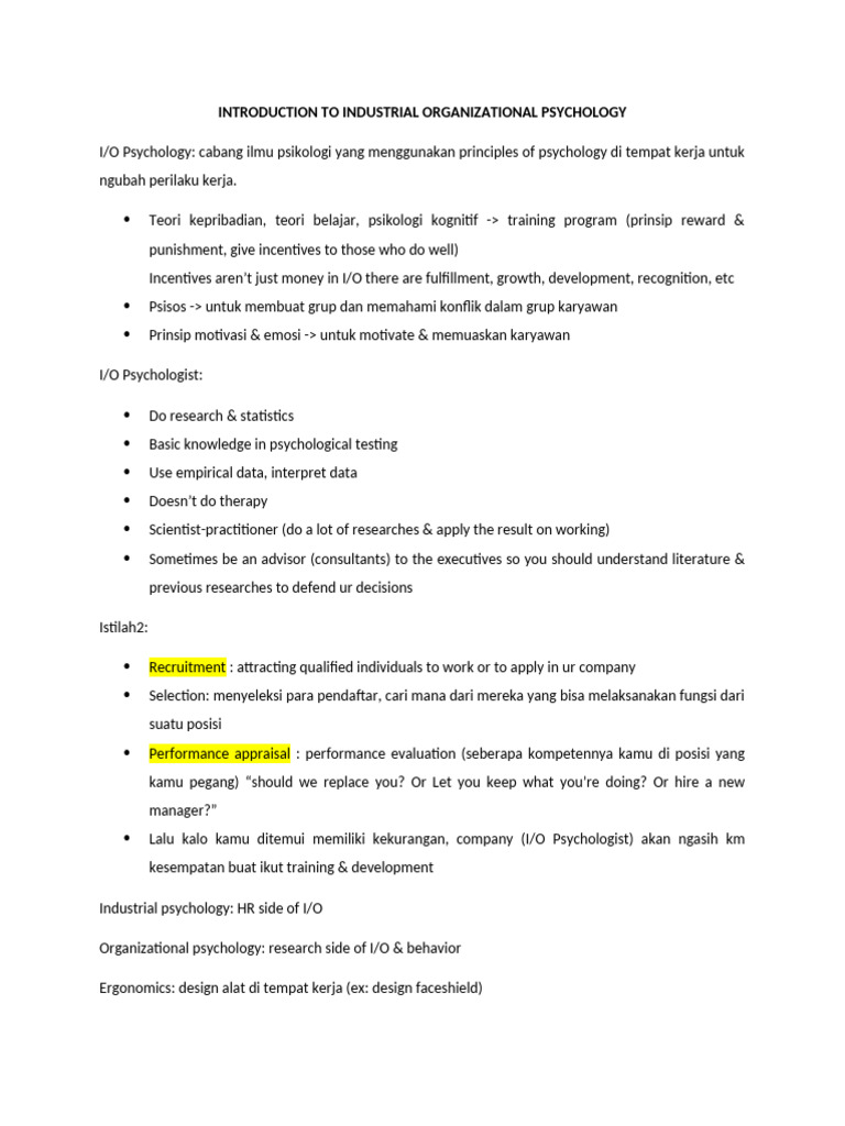 INTRODUCTION TO INDUSTRIAL ORGANIZATIONAL PSYCHOLOGY | PDF | Industrial ...