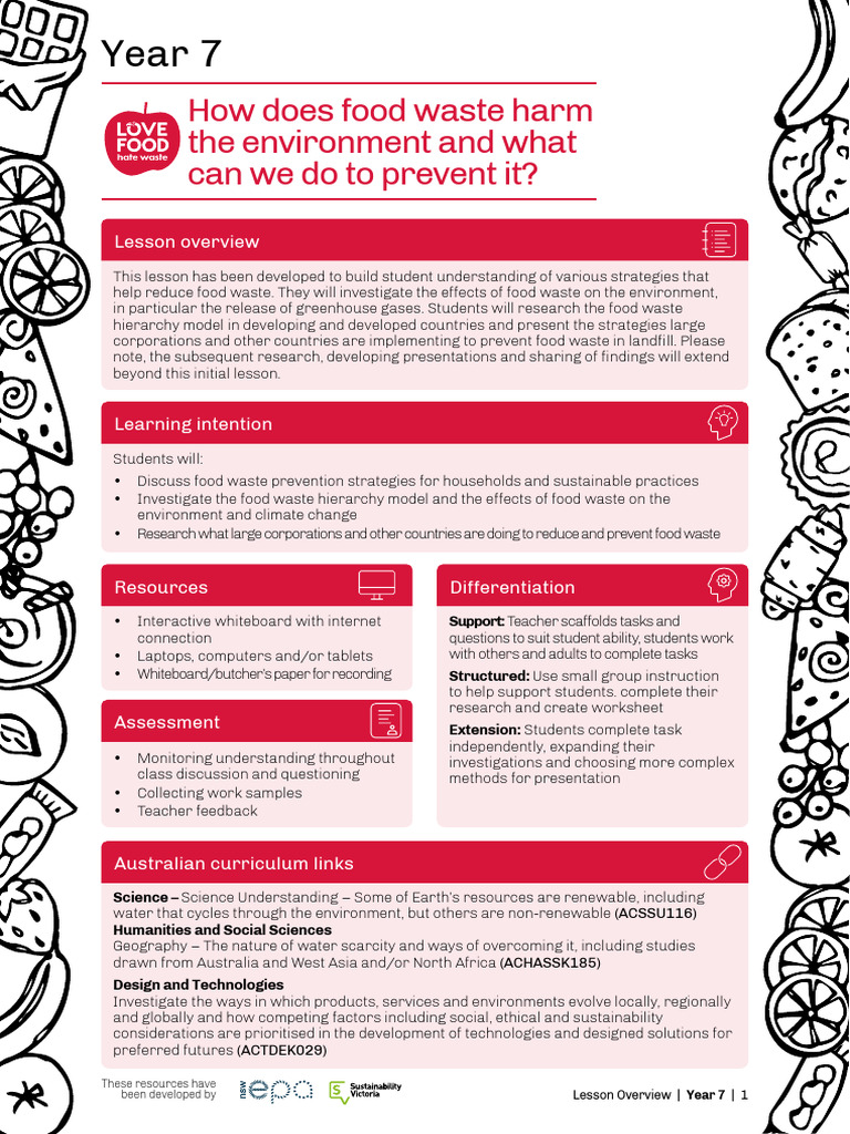 Reducing Food Waste: Year 7 Lesson Plan | PDF | Waste | Waste Management