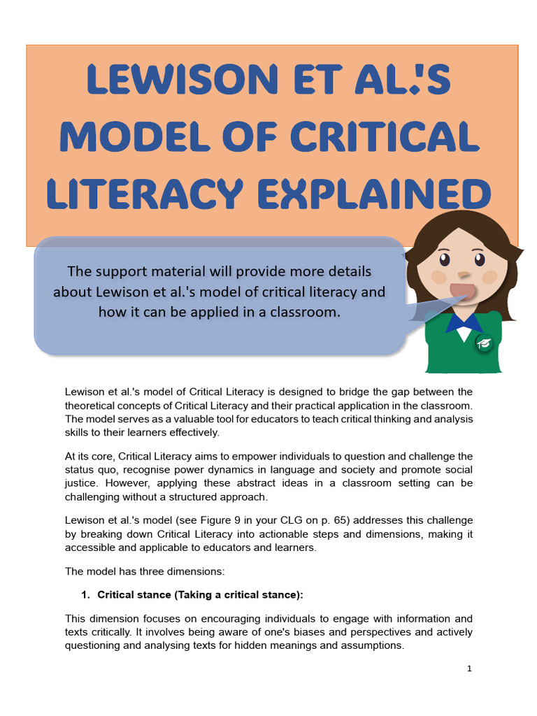 Lewison's Critical Literacy Model Explained | PDF | Learning | Critical ...