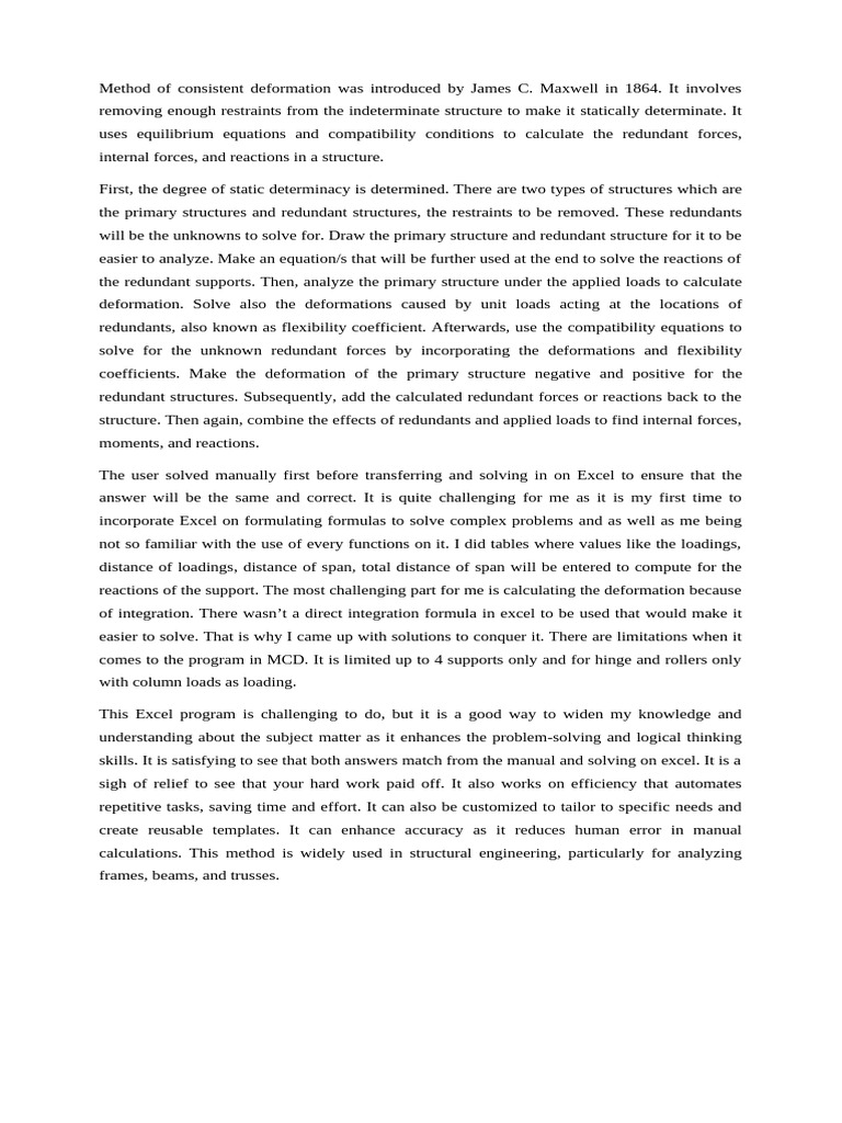 Method of Consistent Deformation | PDF | Force | Equations